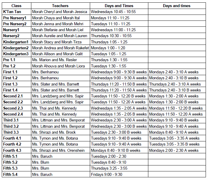 2016-2017 Library Events and Class Schedule | Harkham Hillel Hebrew Academy